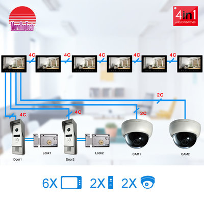 Smart video door bell connect 6 monitors room to room interphone door video phone