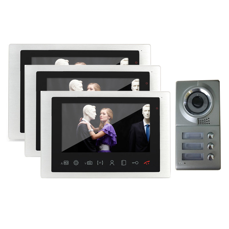 10.1" IR Night Vision Video Door Phone Home Security Intercom Doorbell video intercom system for 3-apartments