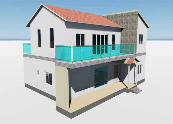 Long Life Span Two Storey Prefab House Villa EPS Sandwich Tile Roof Anti Impact