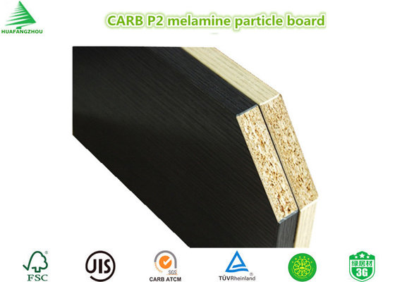 China supplier 4'X8' CARB P2 wood grain black melamine laminated faced chipboard for kitchen cabinet