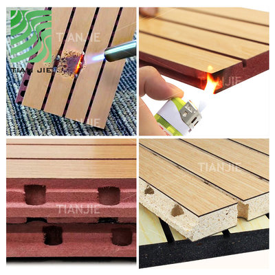 Tianjie Wood Slat Flame Retardant And Eco-Friendly Acoustic Panels E1 Grade Flame Retardant Material Grooved Acoustic Panels