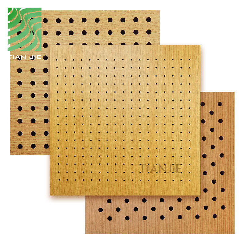 Tianjie Eco-Friendly Acoustic Panels Fireproof MDF Sound Proof Wall Acoustic Slat Perforated Slat Panel Wood Oak
