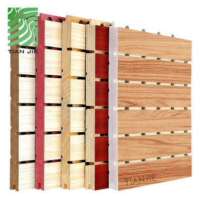 Tianjie Fireproof and Eco-Friendly Acoustic Panels Fireproof Acoustic Wall Wooden Grooved Slat Acoustic Panels for Theater