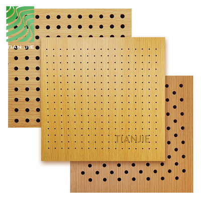Tianjie Eco-Friendly Acoustic Panels Fireproof MDF Sound Proof Wall Acoustic Slat Perforated Slat Panel Wood Oak