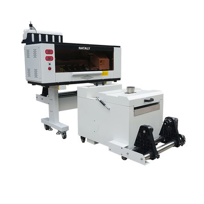 with 2 pcs XP600 print heads with oven powder shaker A3 dtf printer printing T-shirt clothing