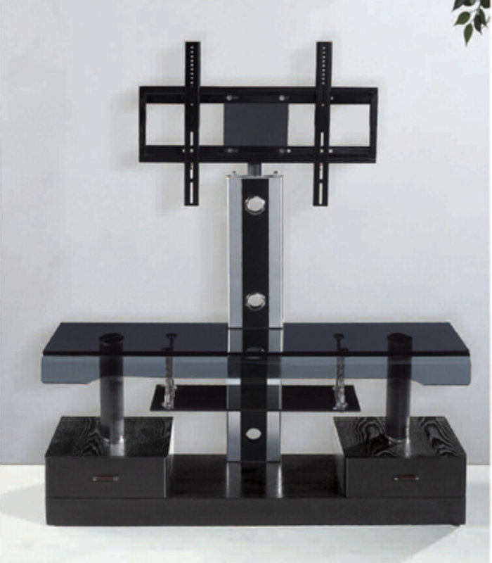 Elegant Tempered Glass TV Stand LCD Holder with Two Drawers , Corner Modern TV Stands