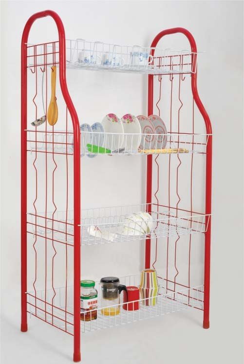 Foldable 4 Tier Big Kitchenware Shelf Storage Racks with Cup Hook and Dish Rack