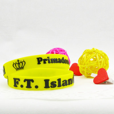 Yellow 100% Embossed Custom Silicone Wristband / Bracelets For Younger Size