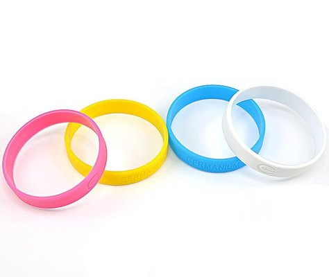 Yellow 100% Embossed Custom Silicone Wristband / BraceletsFor Younger Size