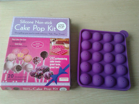 24 Holes Red Non-stick Silicone Cake Mould , Durable Red Cake Pops Kit