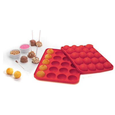 24 Holes Red Non-stick Silicone Cake Mould , Durable Red Cake Pops Kit