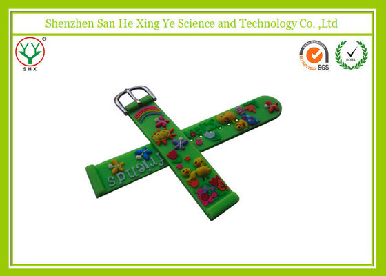 Kids Green 22mm Silicone Watch Band With Butterfly , Flower , Rainbow
