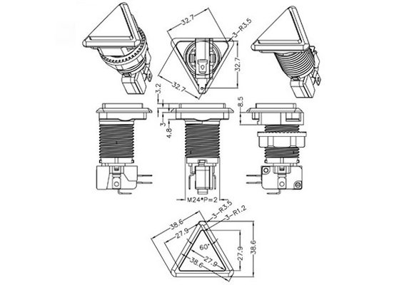 USD1.1---33*33*33mm Clear Triangular Illuminated Push Button