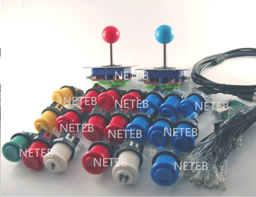2 Player Arcade Bundle Kit with Standard Buttons,2 joysticks and 20 american buttons