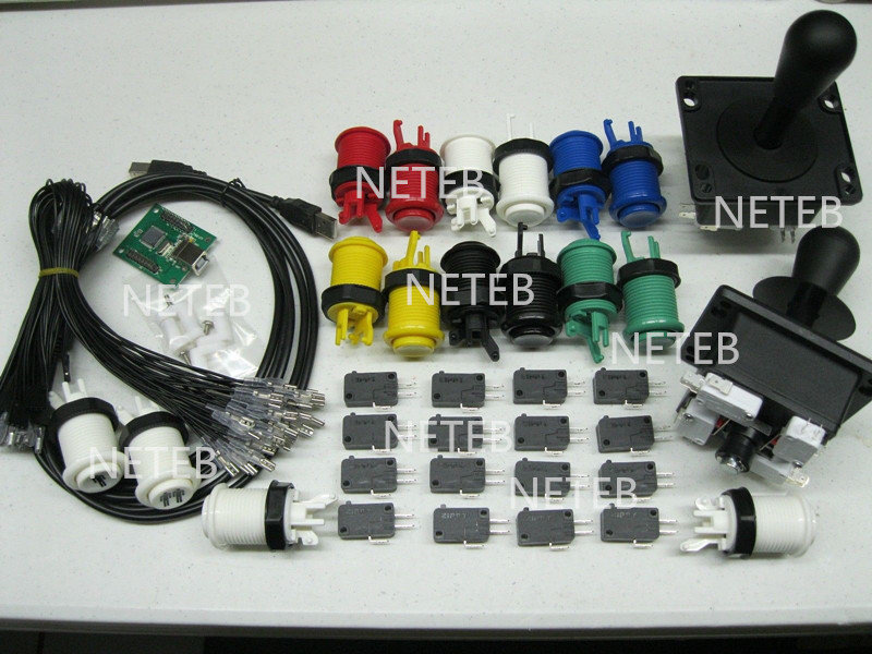 Joystick Pack, 2 Joysticks and 16 Micro switches,2 player USB to Jamme converting board
