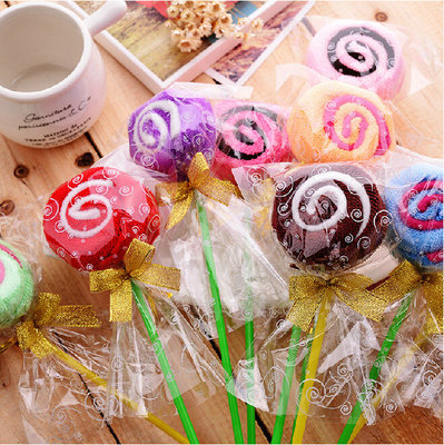 colorful cotton lollipop shape cake towel candy towel