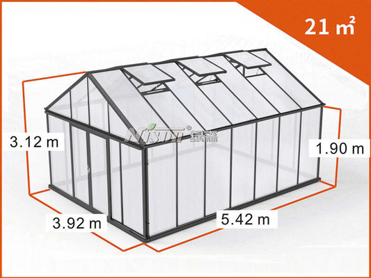 Aluminum + Polycarbonate Greenhouse with Siliding Door/Large PC sheet Greenhouse/Large conservatory