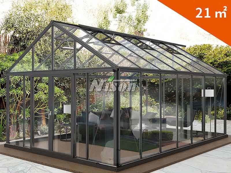 Aluminum Alloy Profile Greenhouse (green room) Conservatory with double pitch roof, Clear Glass Garden House SH1005E-2