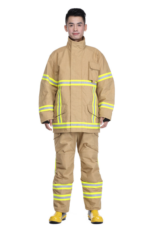 PBI Gold Fabric Fireman Turnout Gear / Firefighter Uniform Anti Static and Heat Insulation