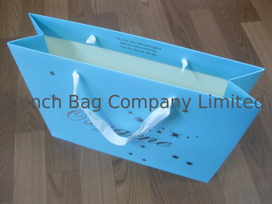 Cosmetic Recycled Paper Bags with Satin Ribbion Handle for Packaging