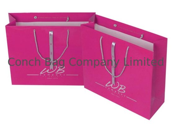 Laminated Gift Recycled Paper Bags with Crushing Surface , Red