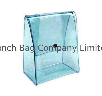 Watertight Makeup Clear PVC Bags with Button , Colored Transparent