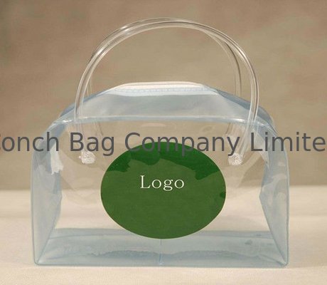 Cute Clear PVC Bags with Handle , Silk Screen Printing Pouch PVC Bag