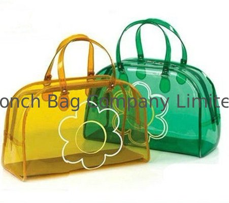 Cute Clear PVC Bags with Handle , Silk Screen Printing Pouch PVC Bag