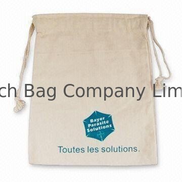 White Drawstring 100% Organic Cotton Bags with Customized Logo