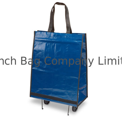 600D Polyester Folding Shopping Trolley Bag with Wheel , Blue