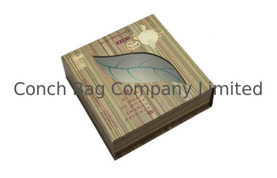 Food Paper Cardboard Mooncake Gift Box With Leaf Shaped Window