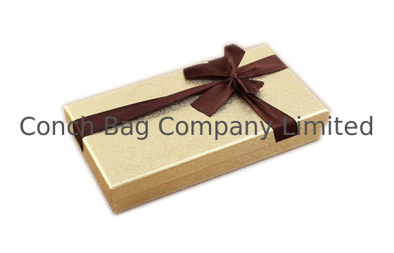 Gold Card Paper Recycled Cardboard Gift Boxes With Ribbon Tied