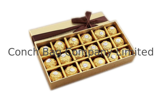 Gold Card Paper Recycled Cardboard Gift Boxes With Ribbon Tied