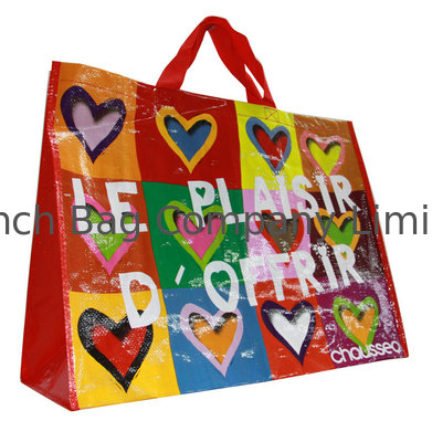 Coloful PP Woven Shopping Bags Heart Pattern 120gsm