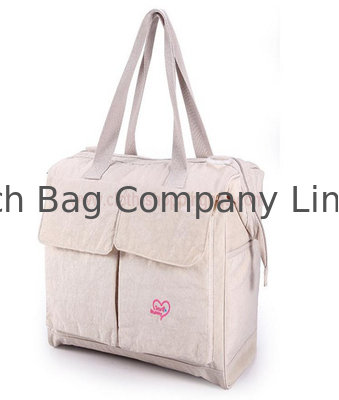 Lightweight durable Nylon shoulder bag white with side pocket outside