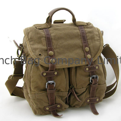 Mens Cotton Canvas Messenger shoulder bag Backpack Khaki 50 - 70L