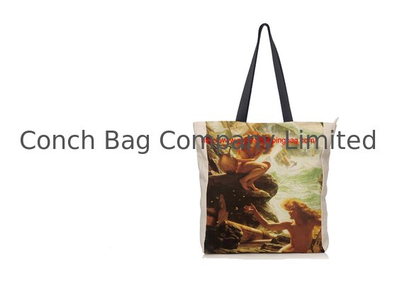 Customized  heat-printing technology canvas tote bag with spaceship pattern