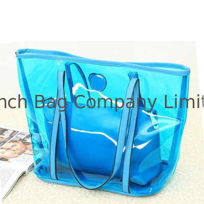 Transparent Ladies Tote Bags Clear PVC Handbags , Orange / Red / Blue