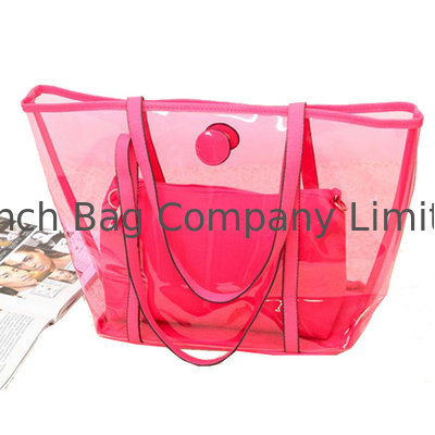 Transparent Ladies Tote Bags Clear PVC Handbags , Orange / Red / Blue
