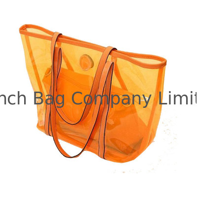 Transparent Ladies Tote Bags Clear PVC Handbags , Orange / Red / Blue
