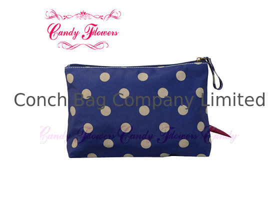 Fashion ladies Personalized Makeup Bags / ladies wash bags , Blue And Yellow polka dot
