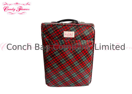 Red plaid waterproof 18 inch Ladies Trolley Bag 4 wheel cabin luggage