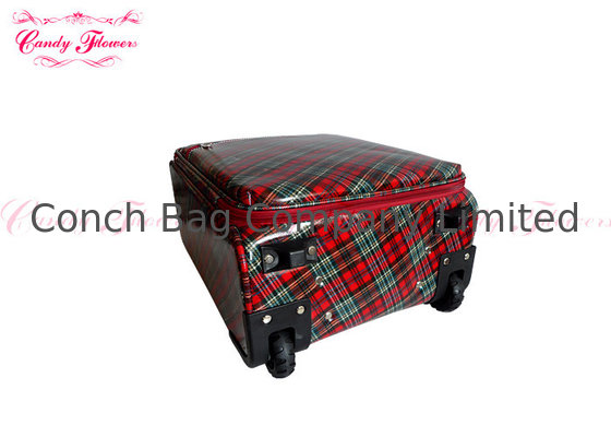 Red plaid waterproof 18 inch Ladies Trolley Bag 4 wheel cabin luggage