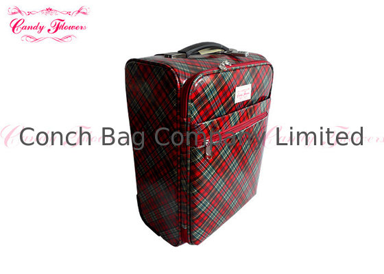 Red plaid waterproof 18 inch Ladies Trolley Bag 4 wheel cabin luggage