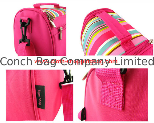 Fashionable pink durable built lunch bag for women ladies , milk cooler bag