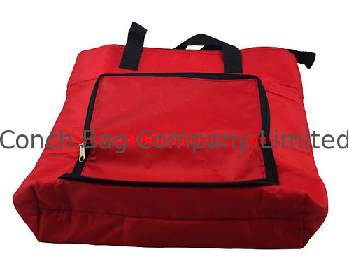 Red foldable built lunch bag with shoulder strap 600D oxford