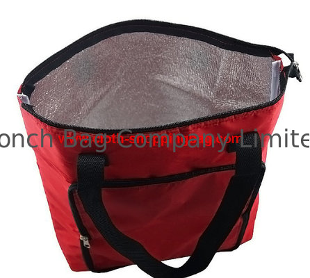 Red foldable built lunch bag with shoulder strap 600D oxford