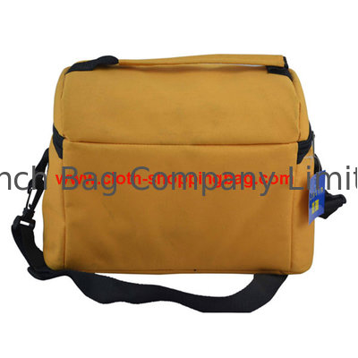 Durable polyester yellow built lunch bag , drink cooler bag