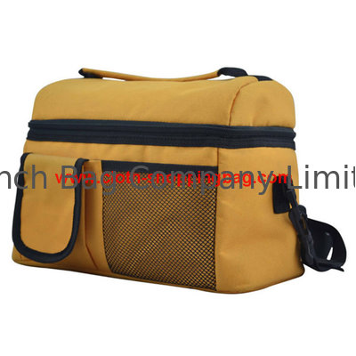 Durable polyester yellow built lunch bag , drink cooler bag
