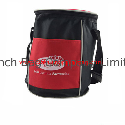 Cylindrical black / red large reusable built lunch bag for office lunch